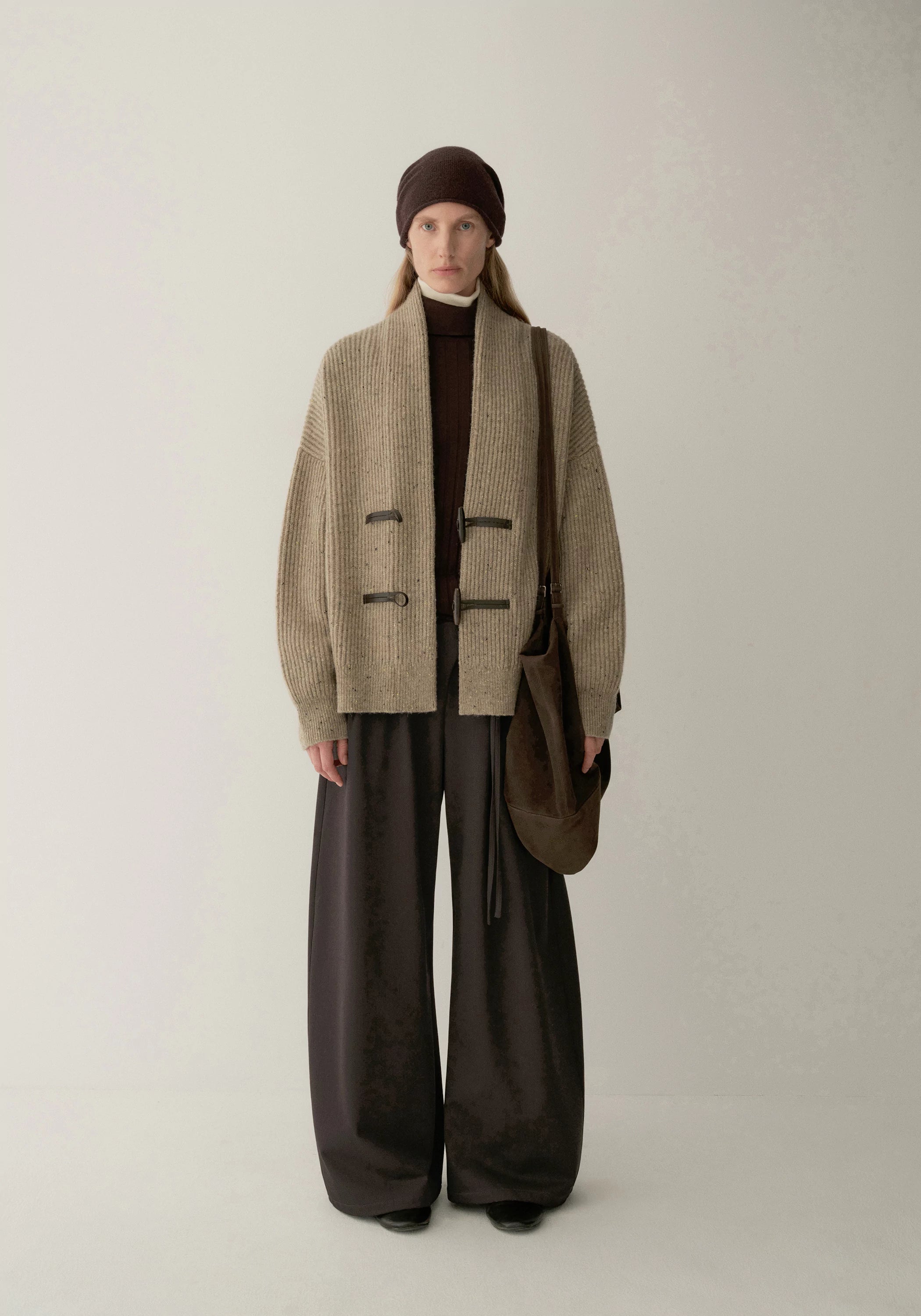Shearling Collar Toggle Wool Coat