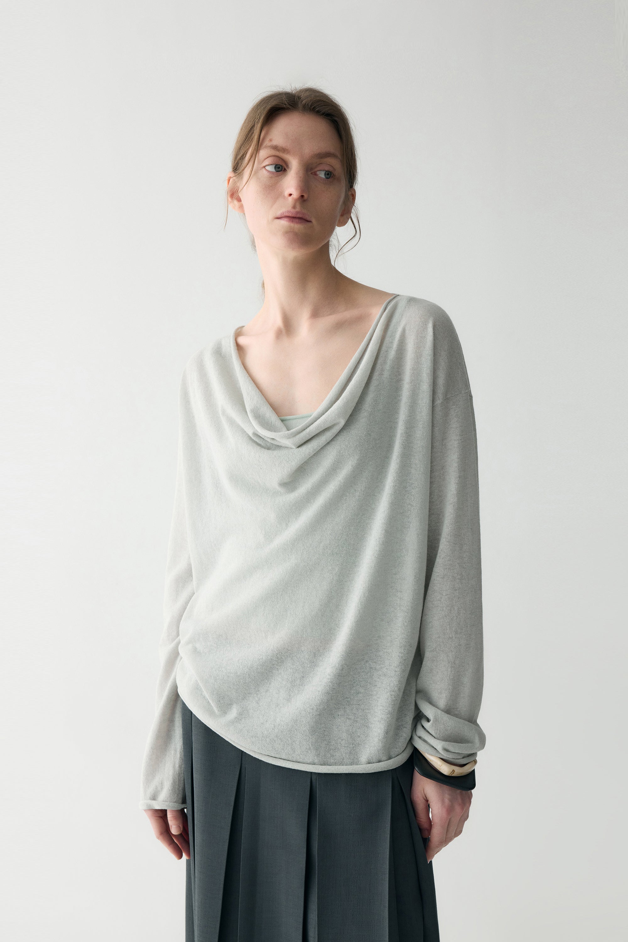 Draped Neck Knitted Blouse